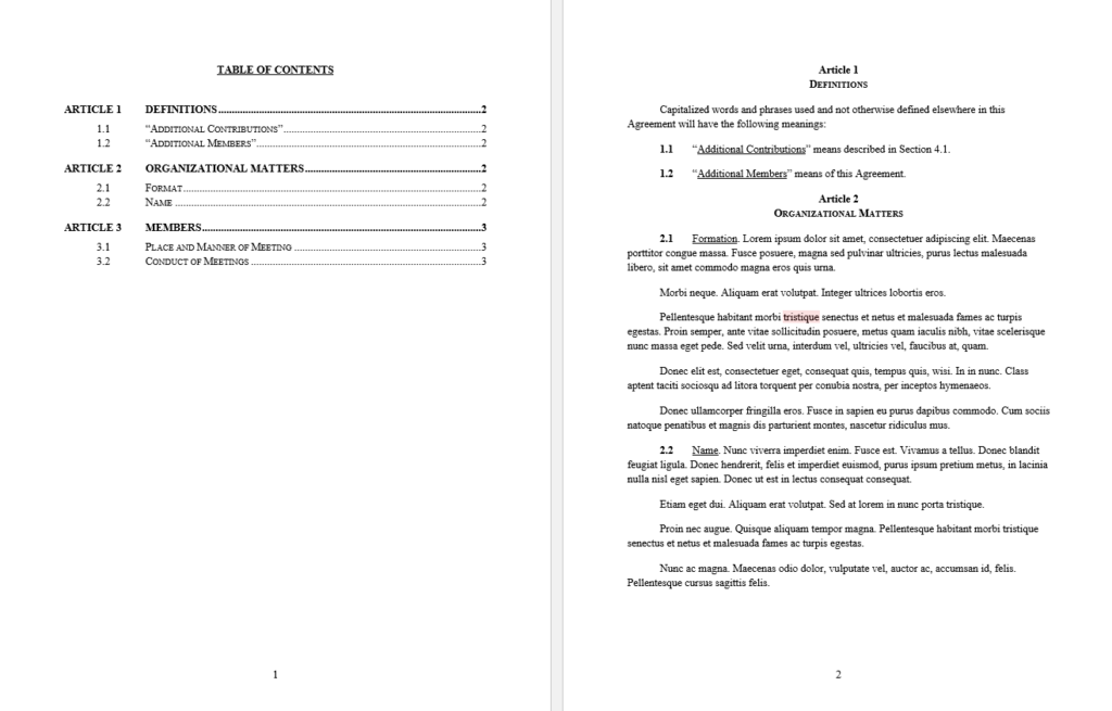 TOC with TC Fields Practice Document - Legal Office Guru