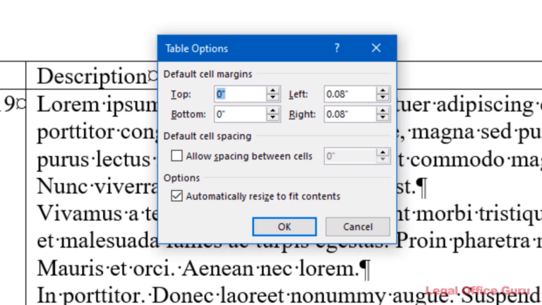 Resetting table cell margins and text alignment - Legal Office Guru