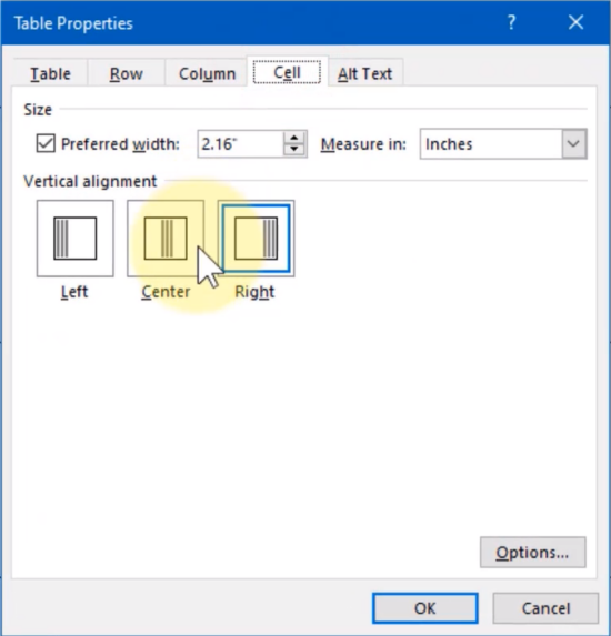 Resetting Table Cell Margins And Text Alignment - Legal Office Guru